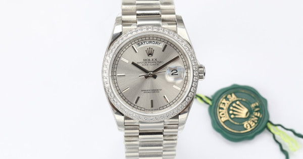 Rolex - DayDate 36mm Dia Pres SS/SS Silv Wht Stk EWF A3255 Mo